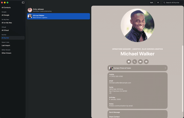 Contacts (CardDAV) | Kurrier Docs